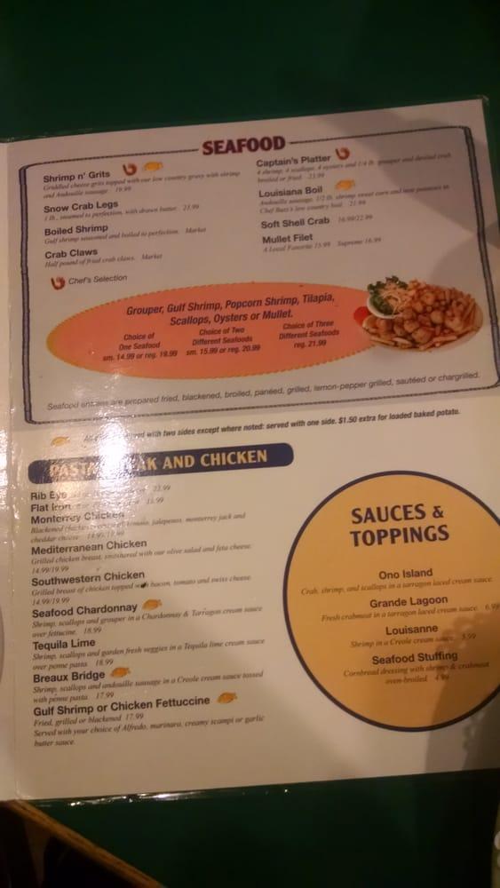 Menu at Trigger's Seafood Restaurant, Pensacola Beach