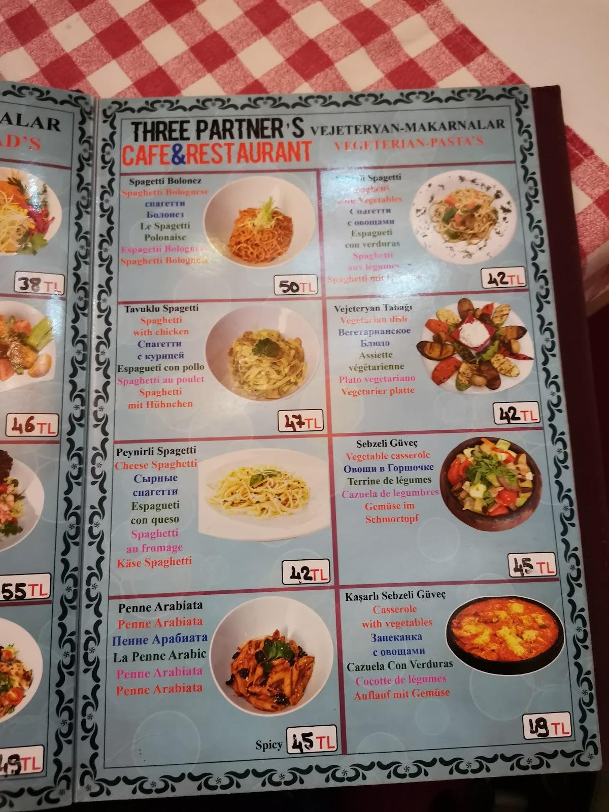 Menu at three partners cafe & restaurant, Istanbul