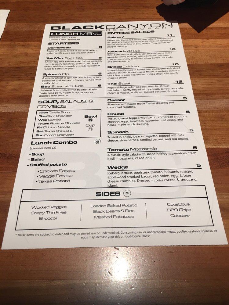 Menu at Black Canyon Restaurant, Fort Wayne