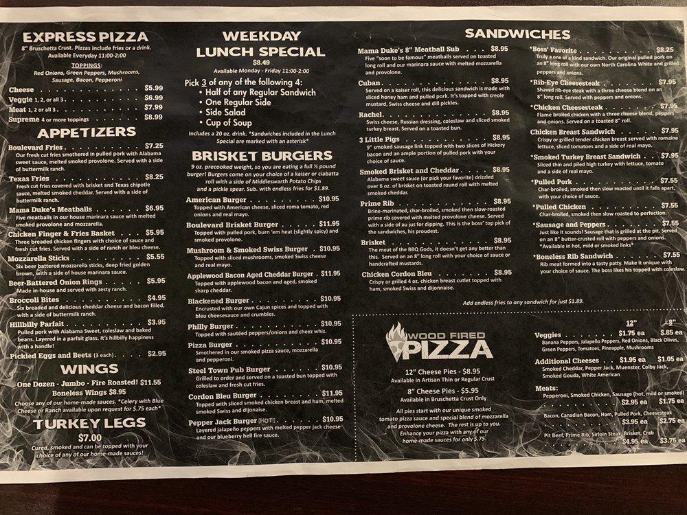 Menu at Boulevard BBQ, Burnham