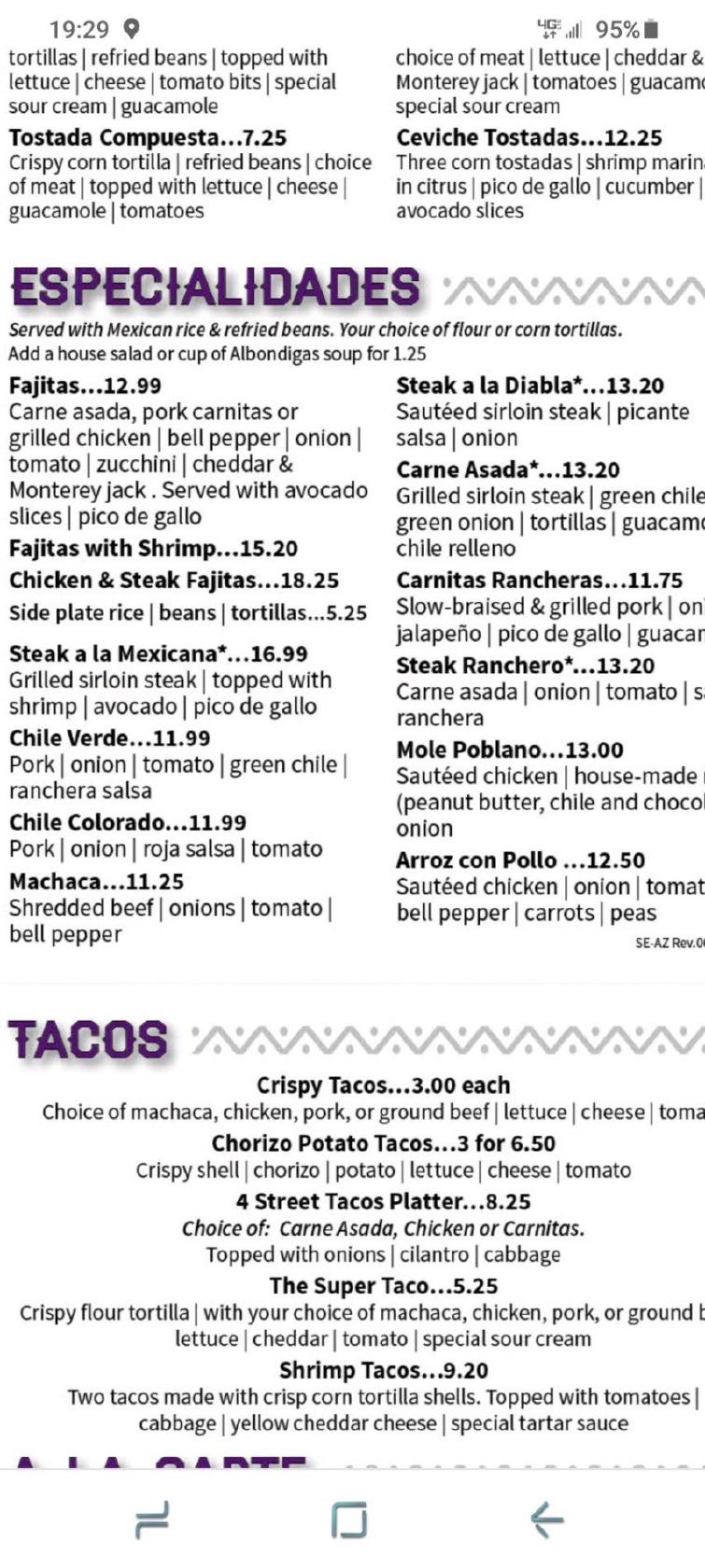 Menu at Casa Serrano pub & bar, Laughlin