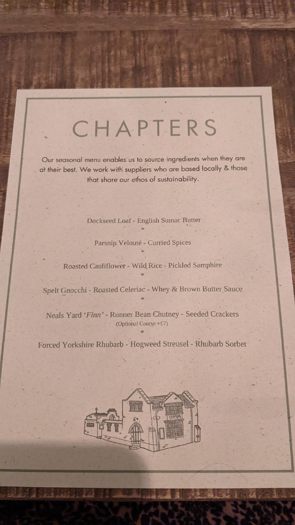 Menu at Chapters Restaurant, Hay-on-Wye