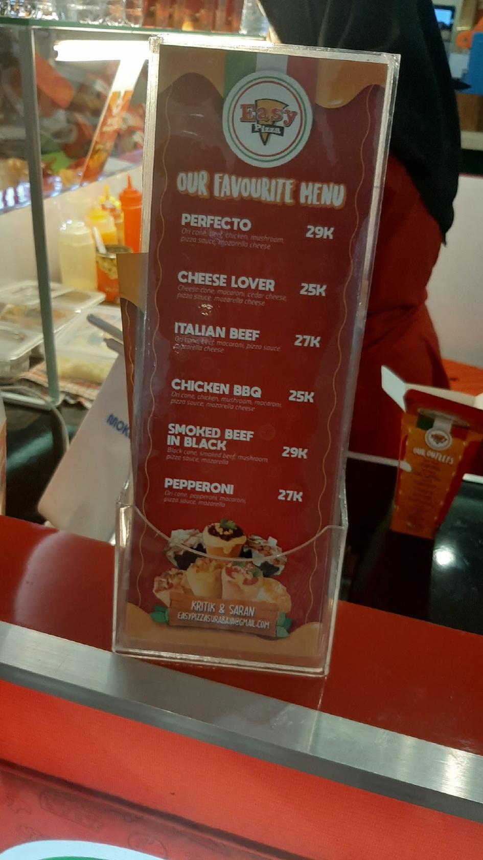 Menu at Easy Pizza restaurant, Semarang