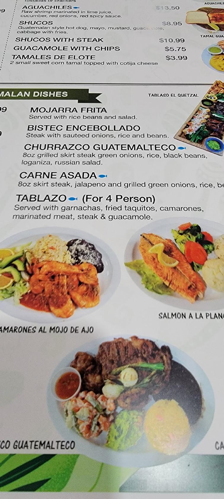 Menu at El Quetzal Guatemalan Restaurant, Chicago, W Lawrence Ave