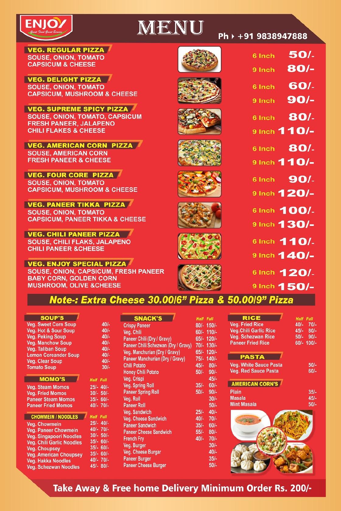 Menu at Enjoy Food, Orai