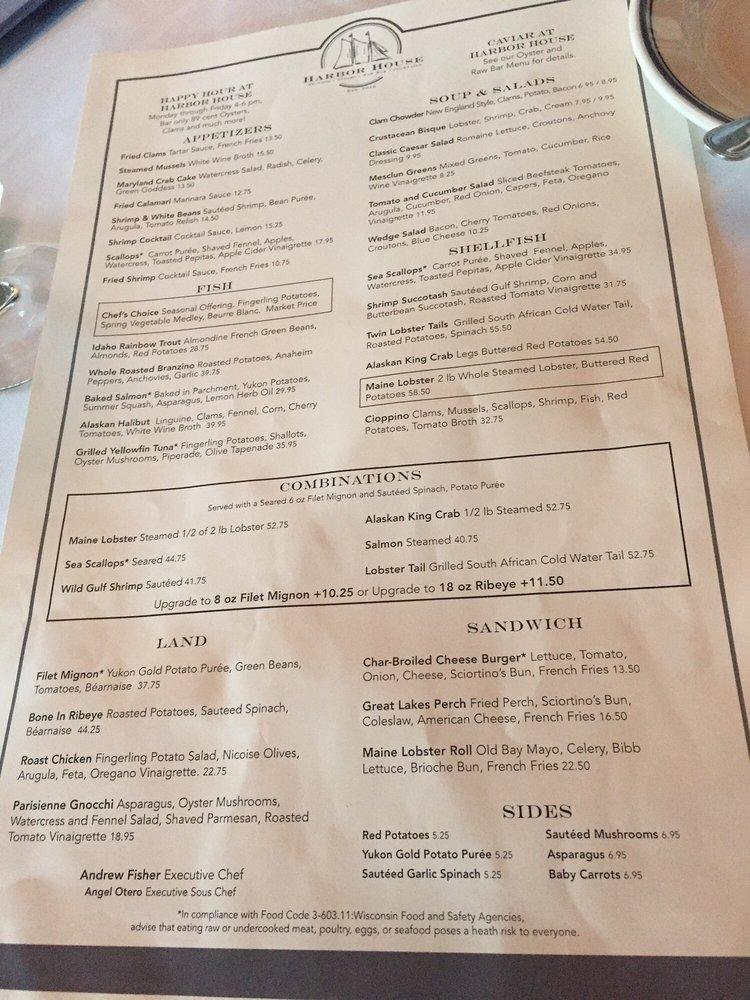 Menu at Harbor House restaurant, Milwaukee
