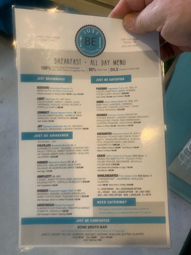 Menu at Just BE Kitchen - Lohi restaurant, Denver