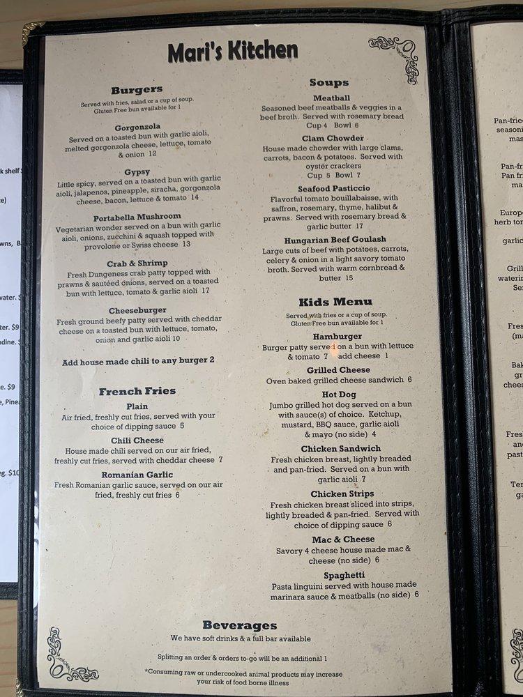 Menu at Mari's Kitchen restaurant, Florence
