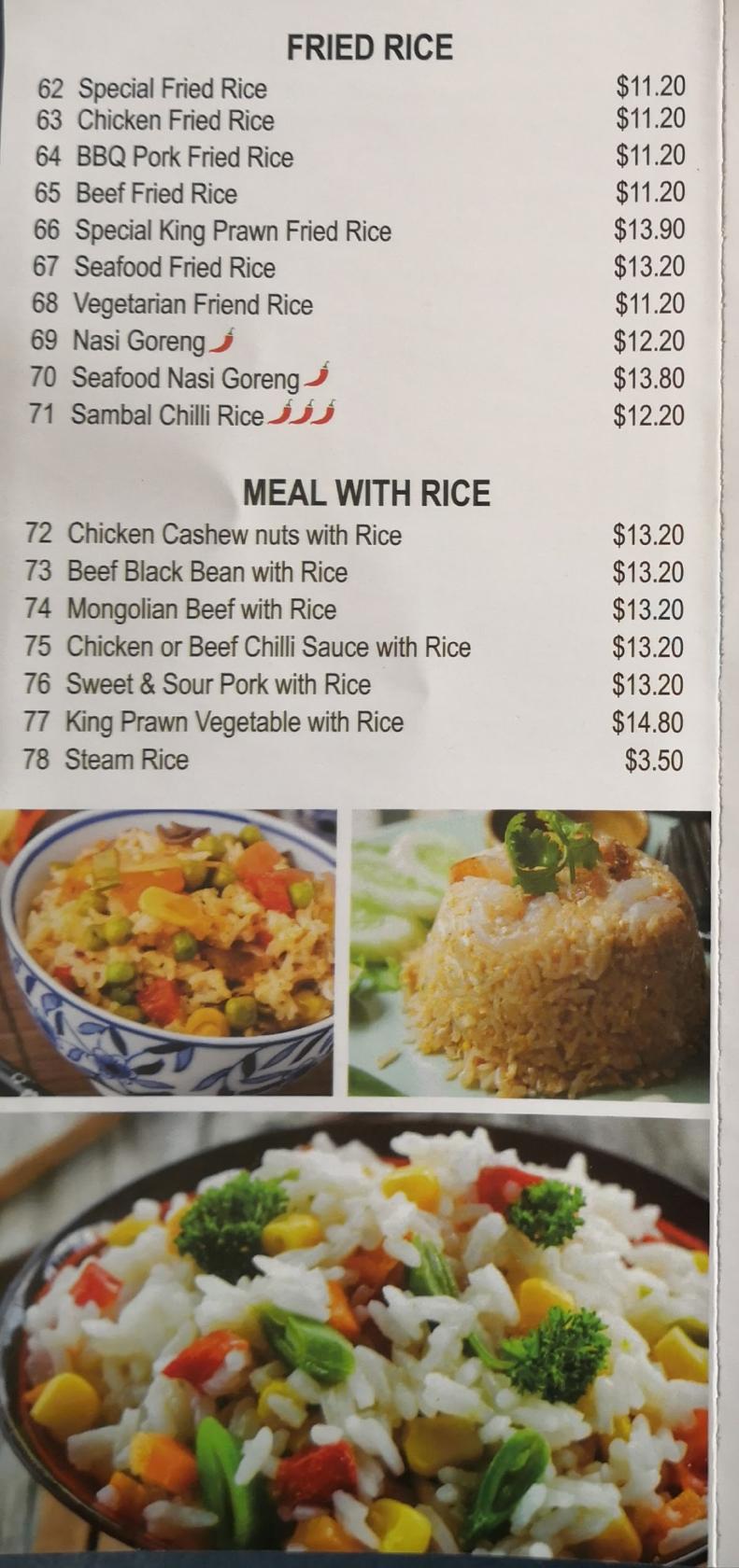 Menu at Noodle & Rice Asian Cuisine fast food, Redbank Plains