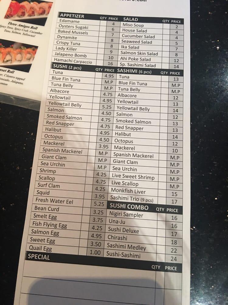 Menu at Otoro Sushi restaurant, Scotts Valley