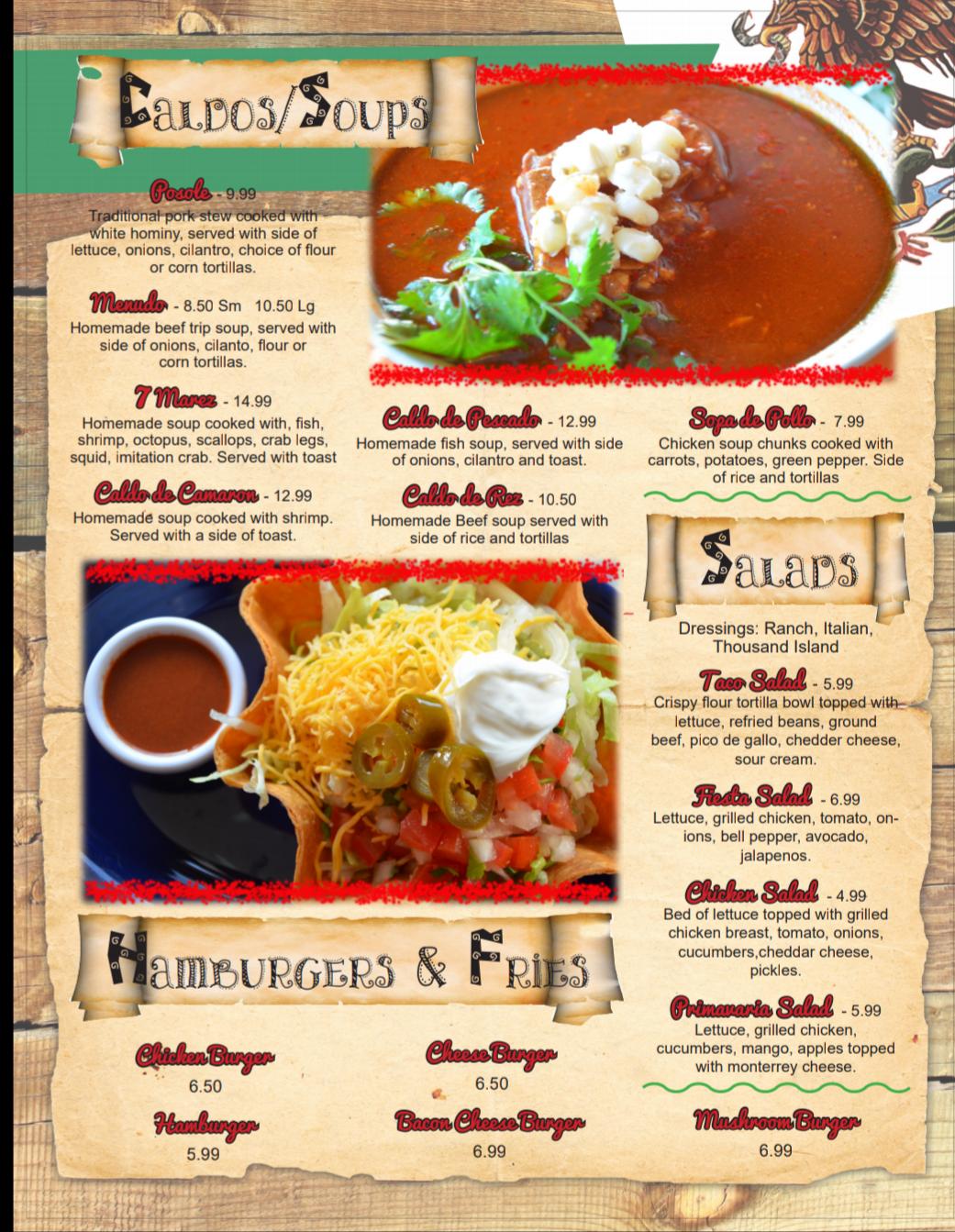 Menu at Palacios Mexican Grill restaurant, American Falls