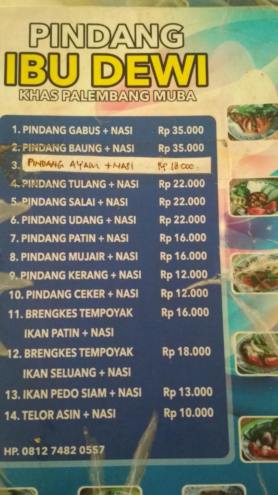Menu at RM Bundo Mur restaurant, Palembang