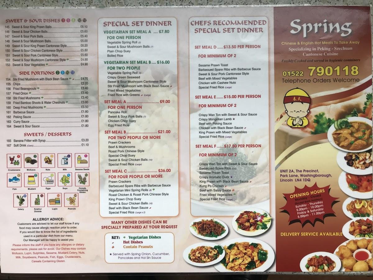 Menu at Spring Chinese fast food, Lincoln