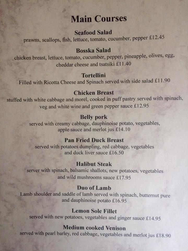 Menu at The Abbot's Table restaurant, Tewkesbury