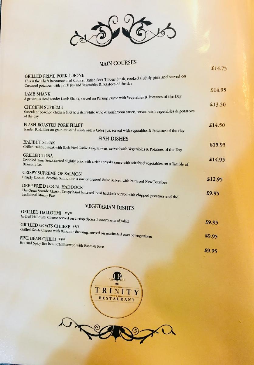 Menu at The Trinity Restaurant, Bridlington