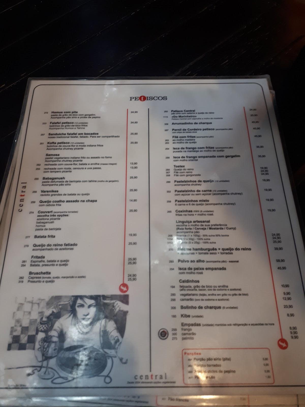 Menu at Bar Central, Recife, R. Mamede Simões