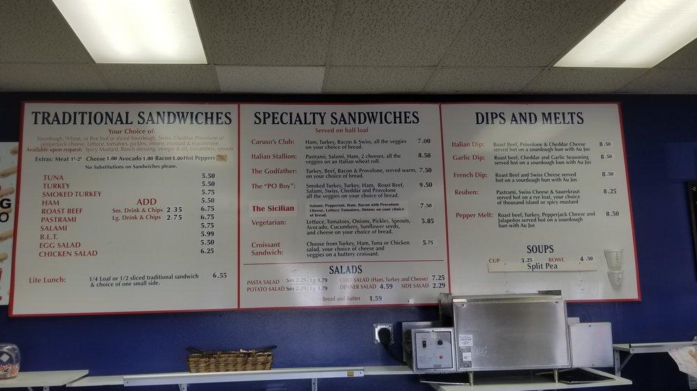 Menu at Caruso's Deli restaurant, Salt Lake City