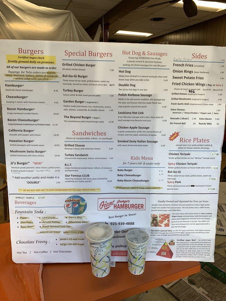 Carta del restaurante George's Giant Hamburger, Walnut Creek