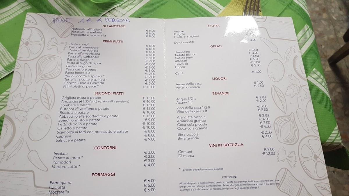 Carta del restaurante Il Baffone, Roma