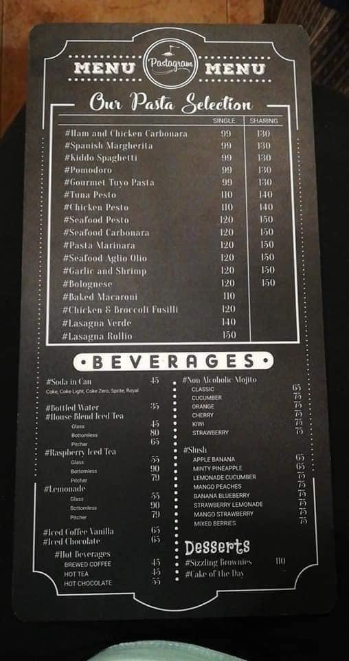 Menu at Pastagram cafe, Naic, 8QCC+4MC