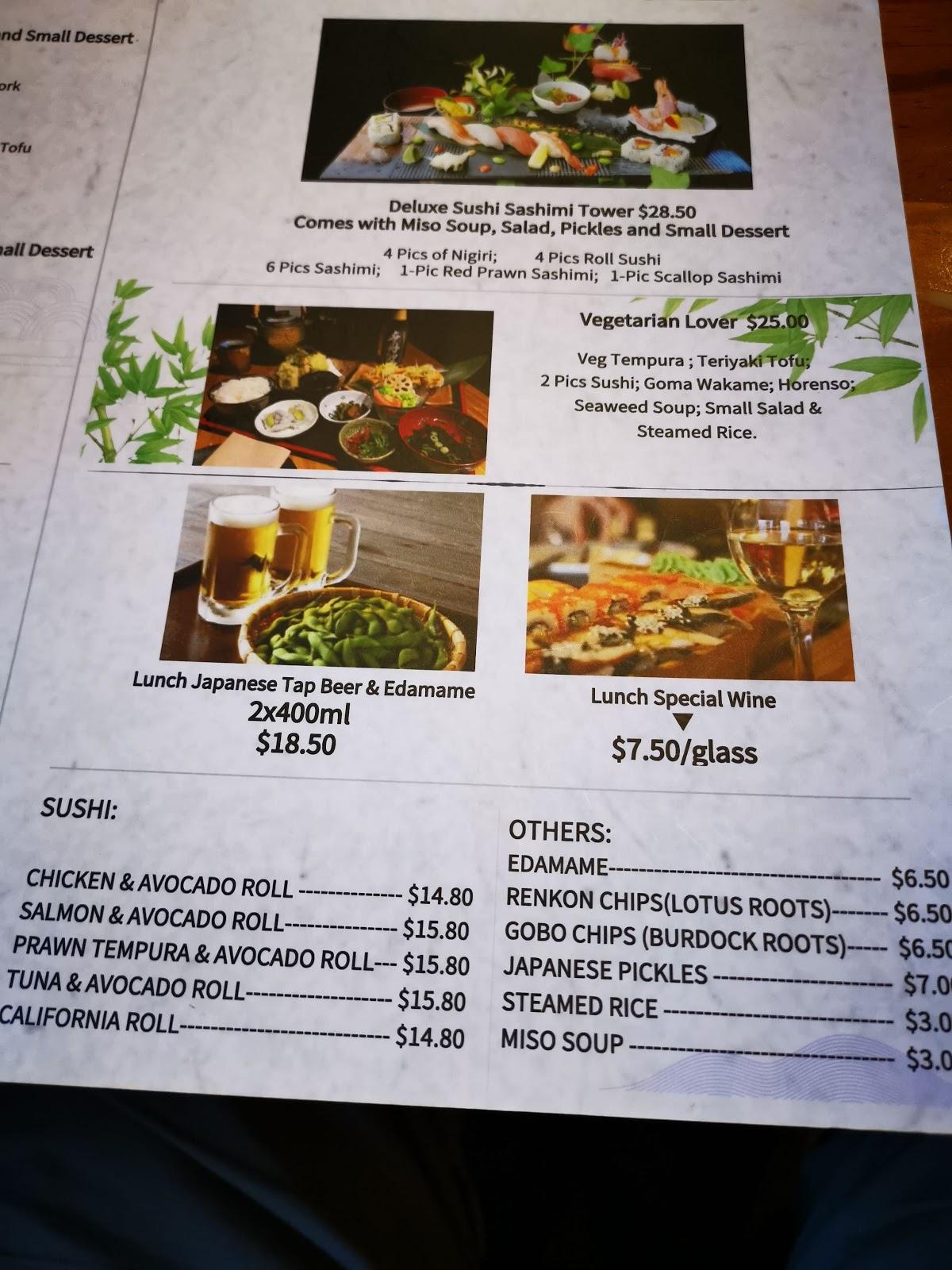 Menu at Taiko Kingsland restaurant, Auckland