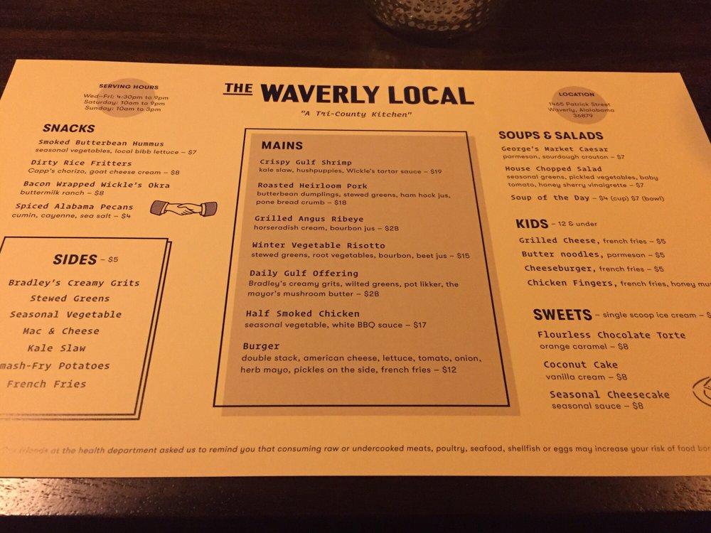 Menu at The Waverly Local pub & bar, Waverly