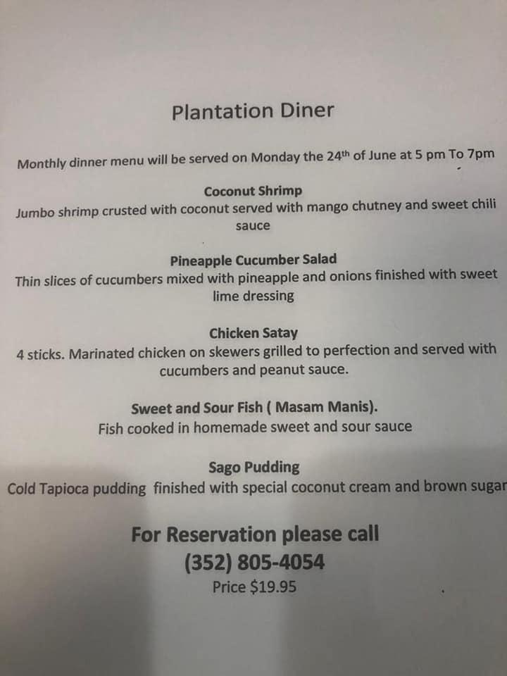 Menu at Plantation Diner restaurant, Leesburg