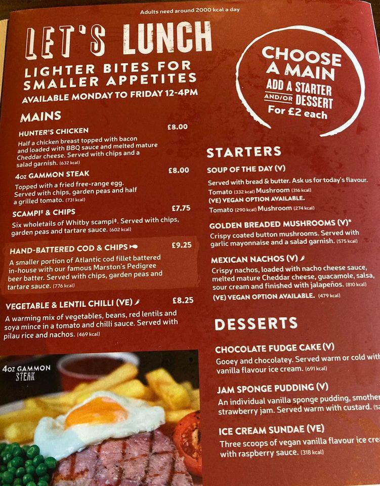 Menu at The Bobbin Mill pub & bar, Chorley