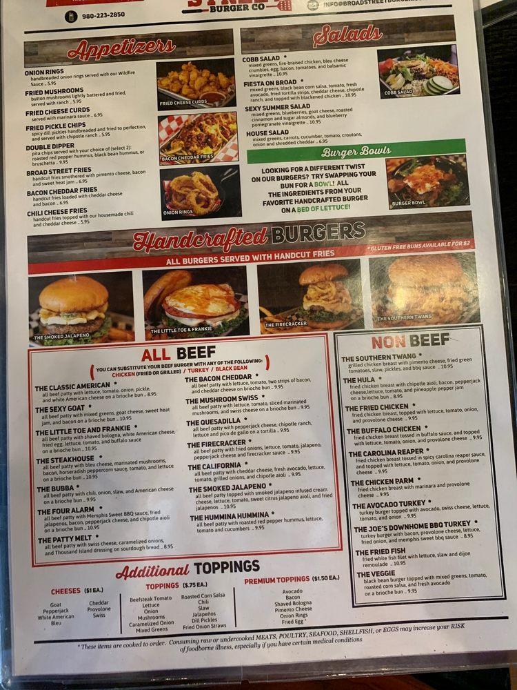 Menu at Broad St Burger Co restaurant, Statesville