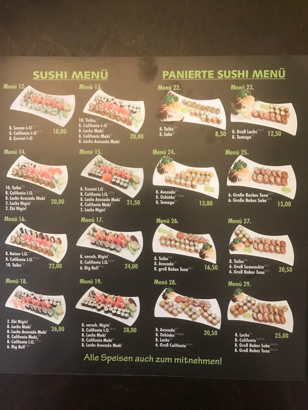 Menu at Coco's Asia & Sushi restaurant, Berlin