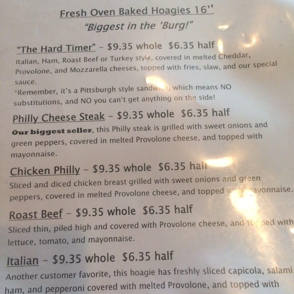 Menu at Hard Times restaurant, Wellsburg