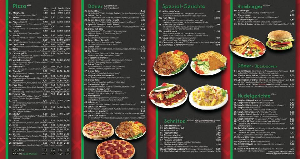 Speisekarte von Med Pizza und Döner Haus, Bad Sobernheim