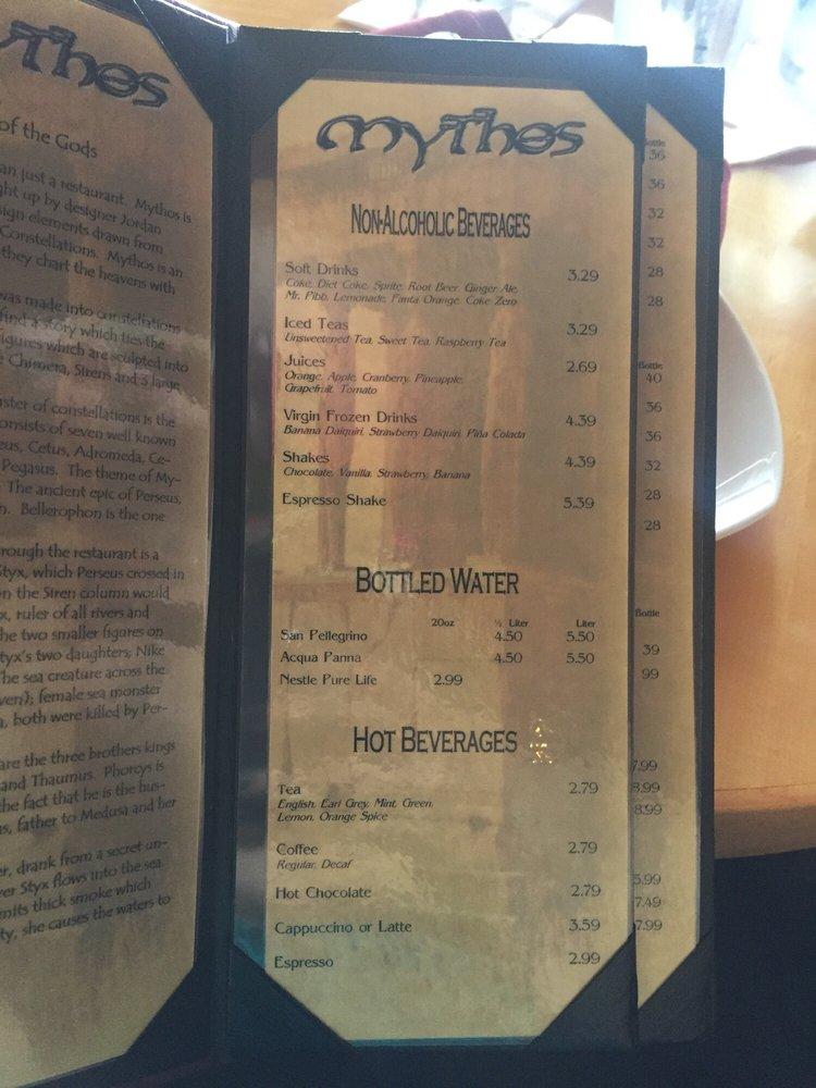 Menu at Mythos Restaurant, Orlando