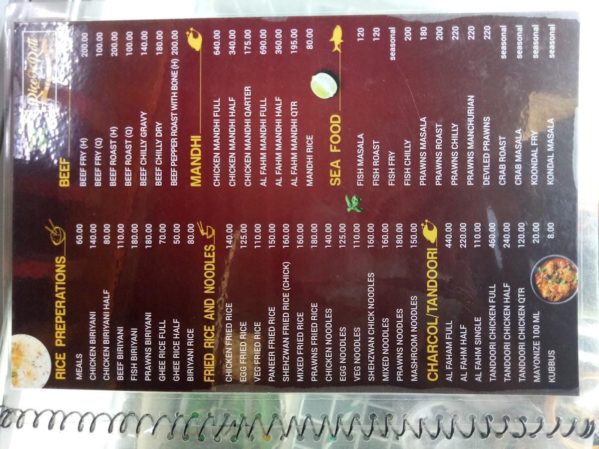 Menu at RICE N ROTI RESTAURANT, Thalassery