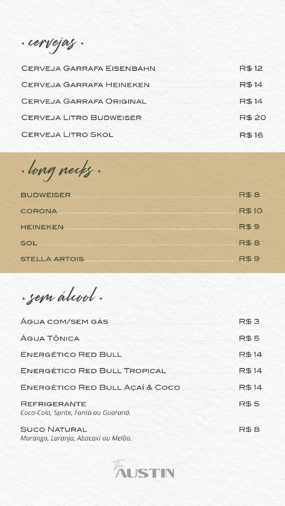 Menu at The Austin pub & bar, Erechim