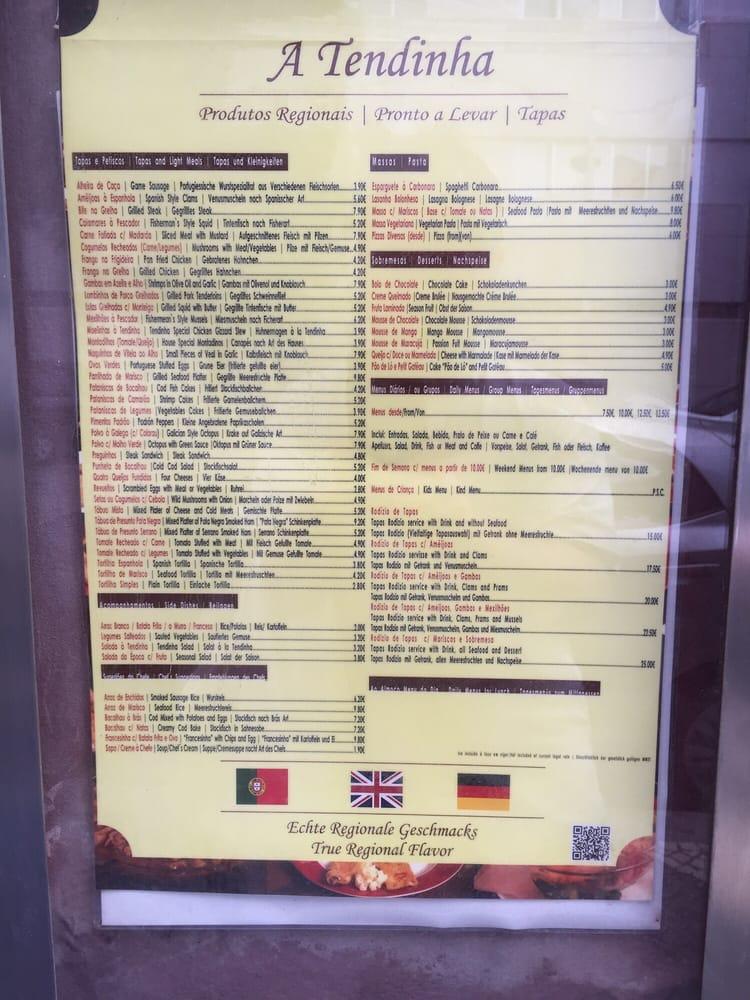 Menu at A Tendinha restaurant, Matosinhos