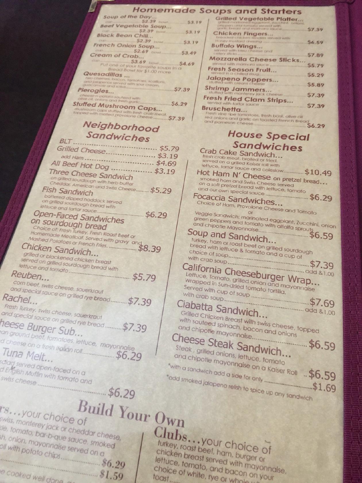 Menu at Brownstone Cafe, Middletown