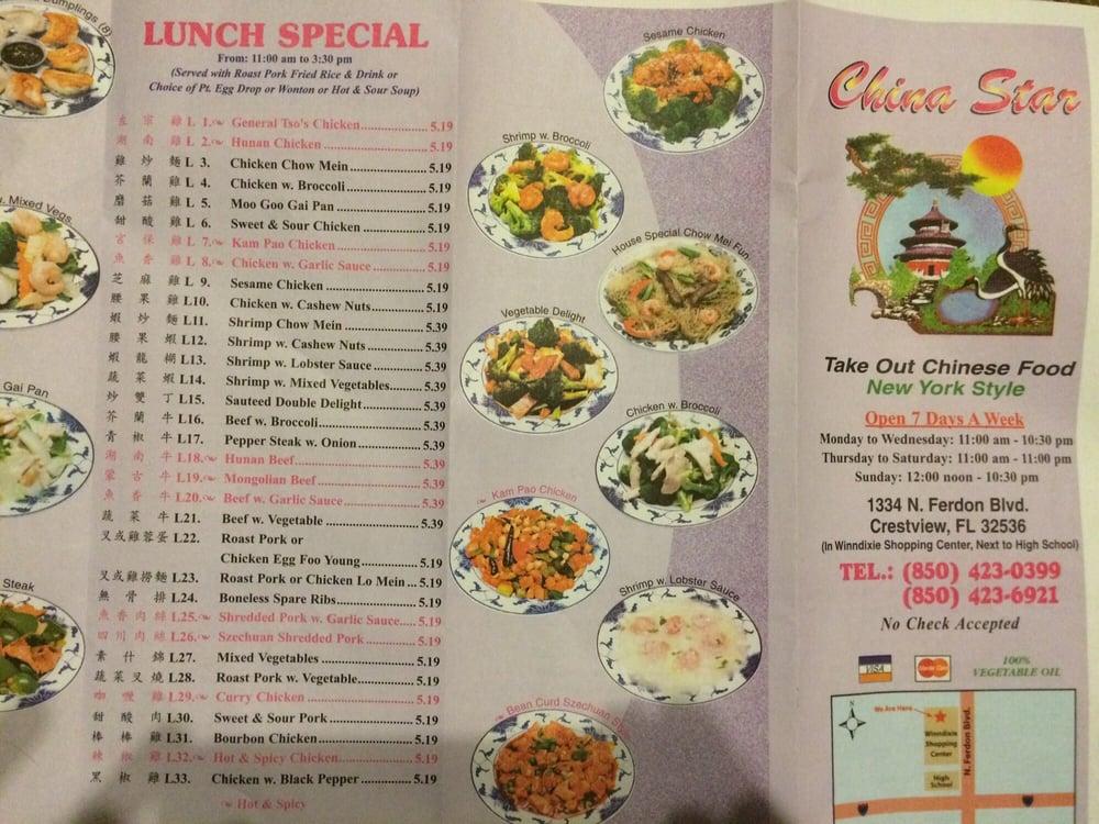Menu at China Star restaurant, Crestview