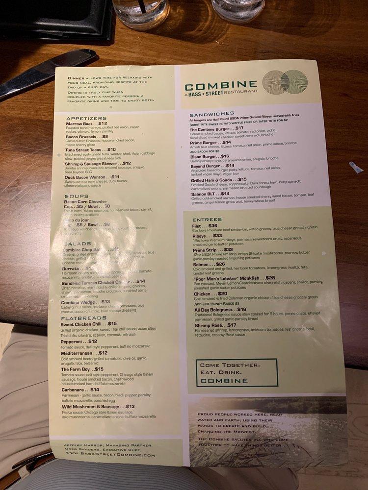 Menu at Combine Steakhouse, East Moline