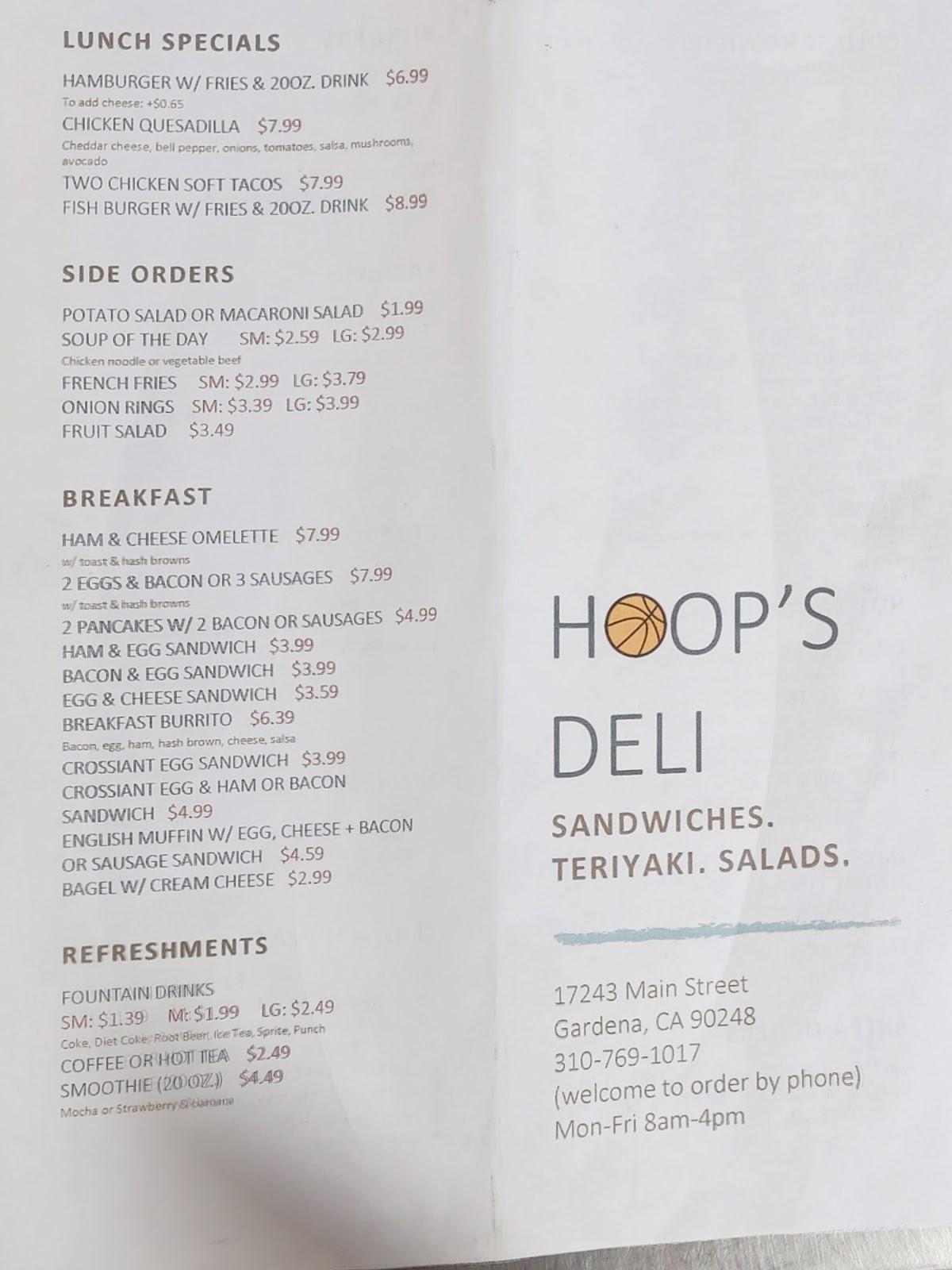 Menu at Hoops Deli restaurant, Gardena