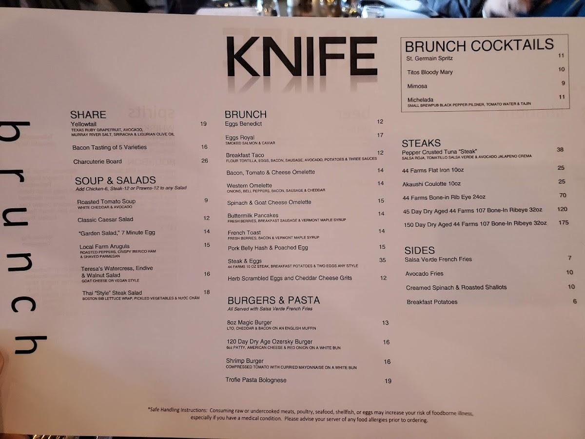 Menu at Knife Steakhouse, Plano, W Park Blvd