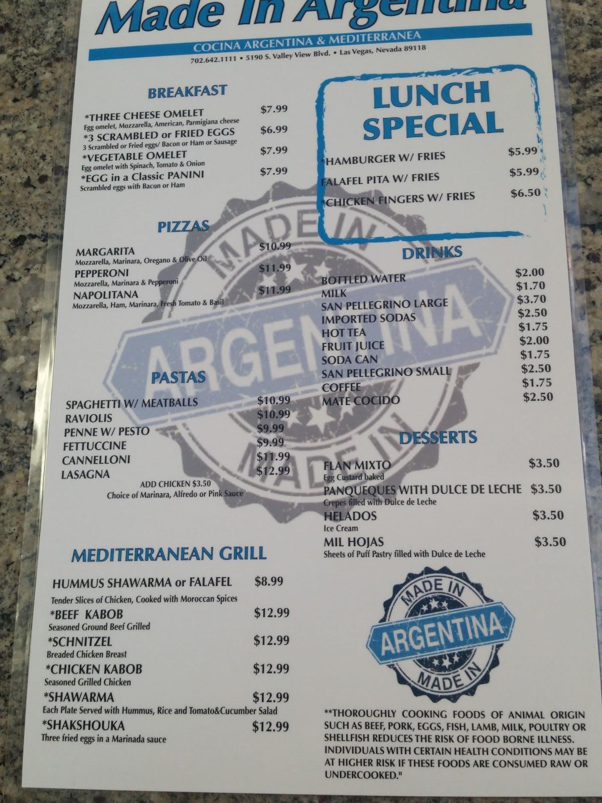 Menu at Made In Argentina Cocina Argentina & Mediterranea restaurant ...