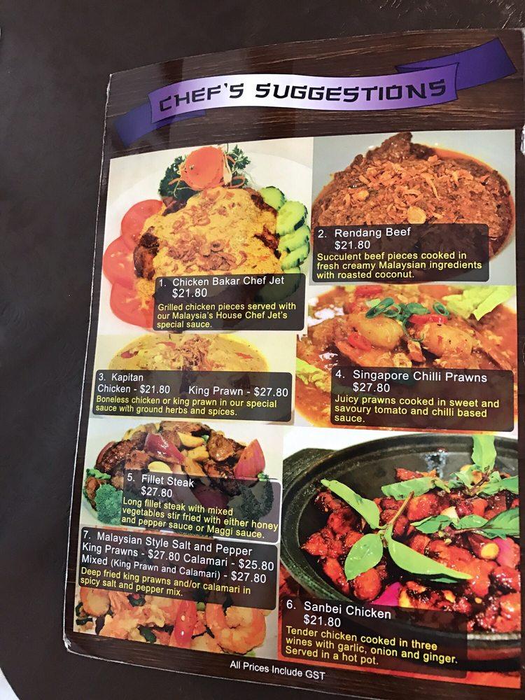 Menu at Malaysia House restaurant, Rockhampton City