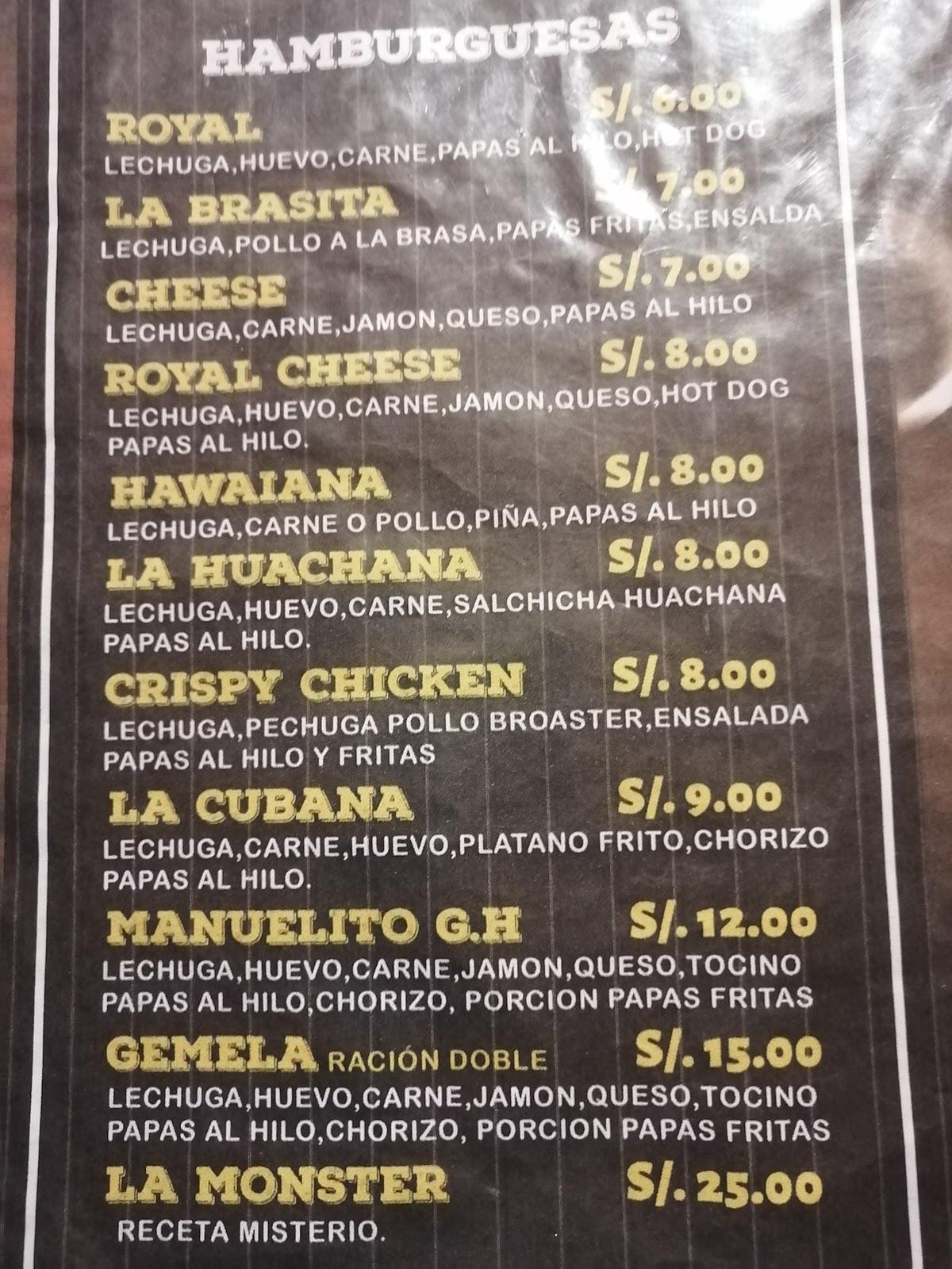 Menu at Manuelito Grill restaurant, Talara