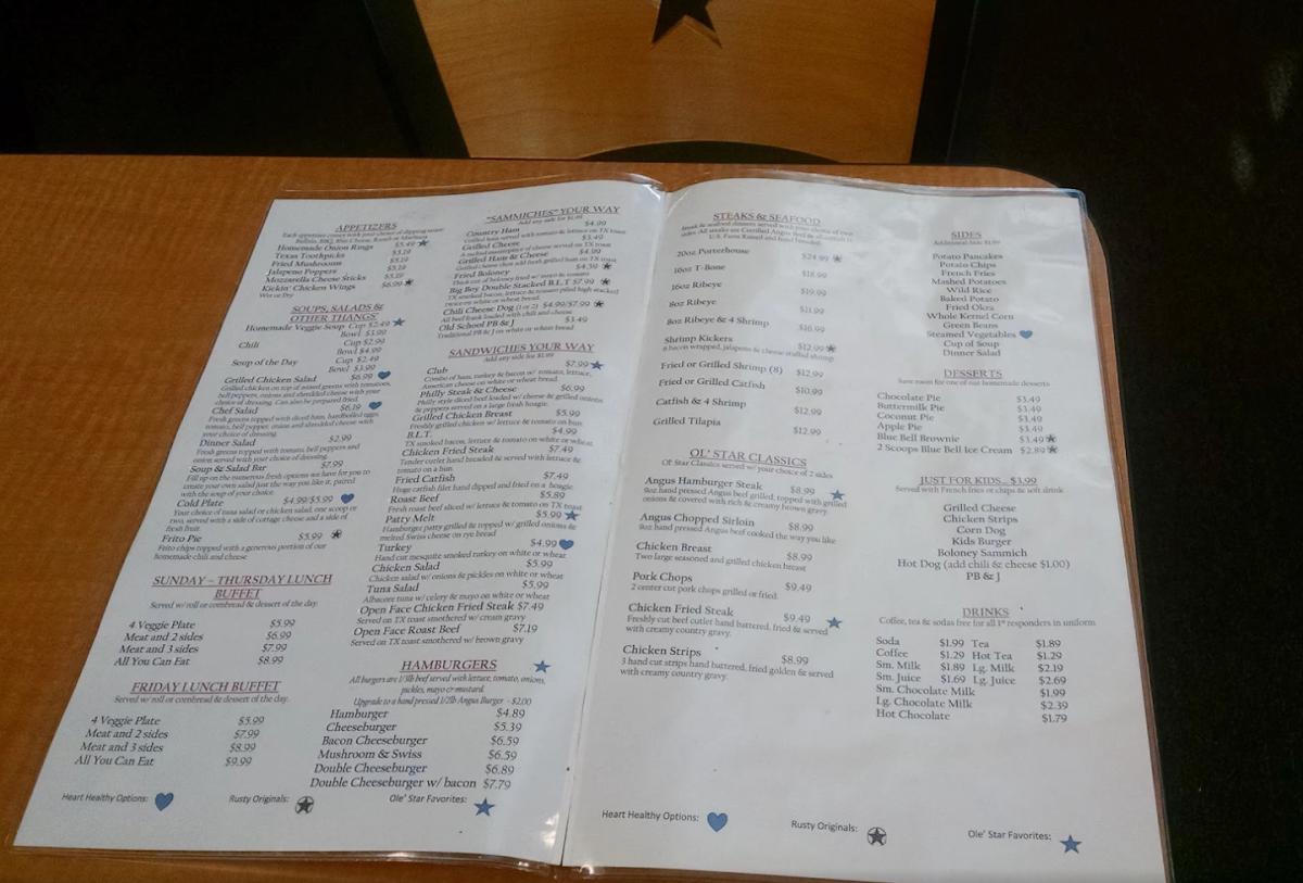 Menu at Henderson Star Cafe, Henderson