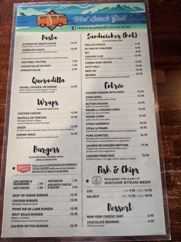Menu At West Beach Bar Grill White Rock Menu At West Beach Bar Grill White Rock