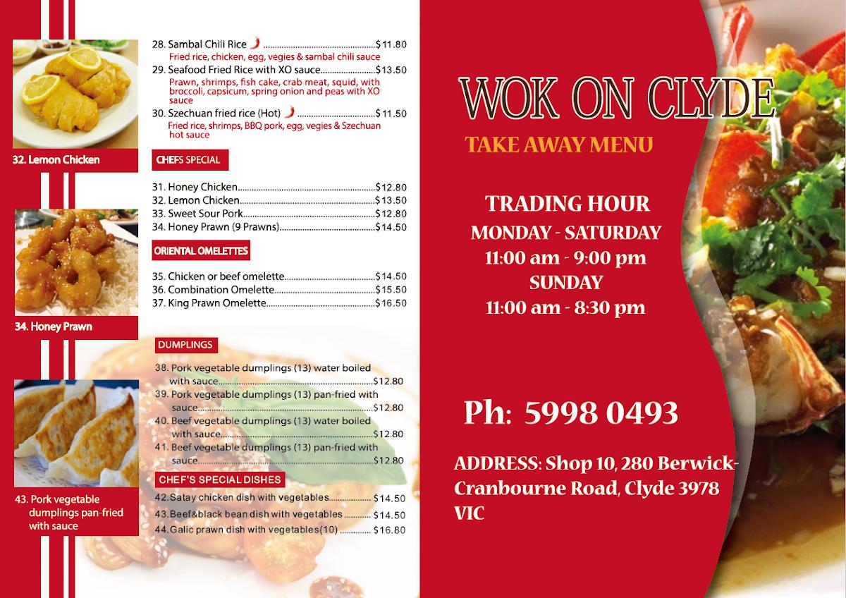 Menu at Wok On Clyde fast food, Clyde, shop 10/280 Berwick-Cranbourne Rd