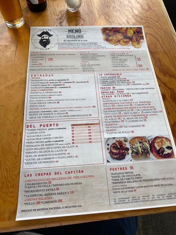 Menu at Restaurante de mariscos Capitán Cajún, Puerto Vallarta, Mérida 115