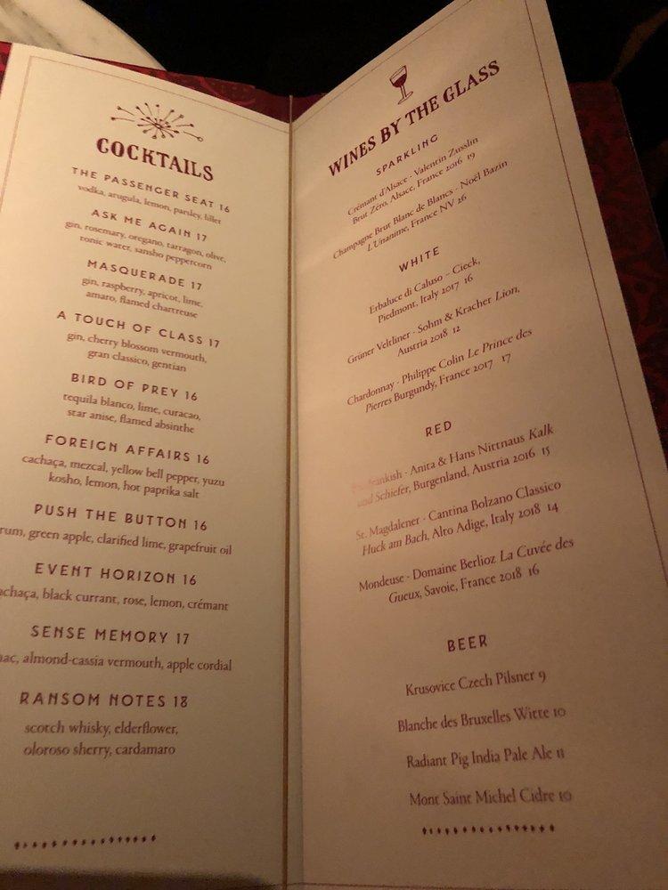 Menu at Chapel Bar, New York City