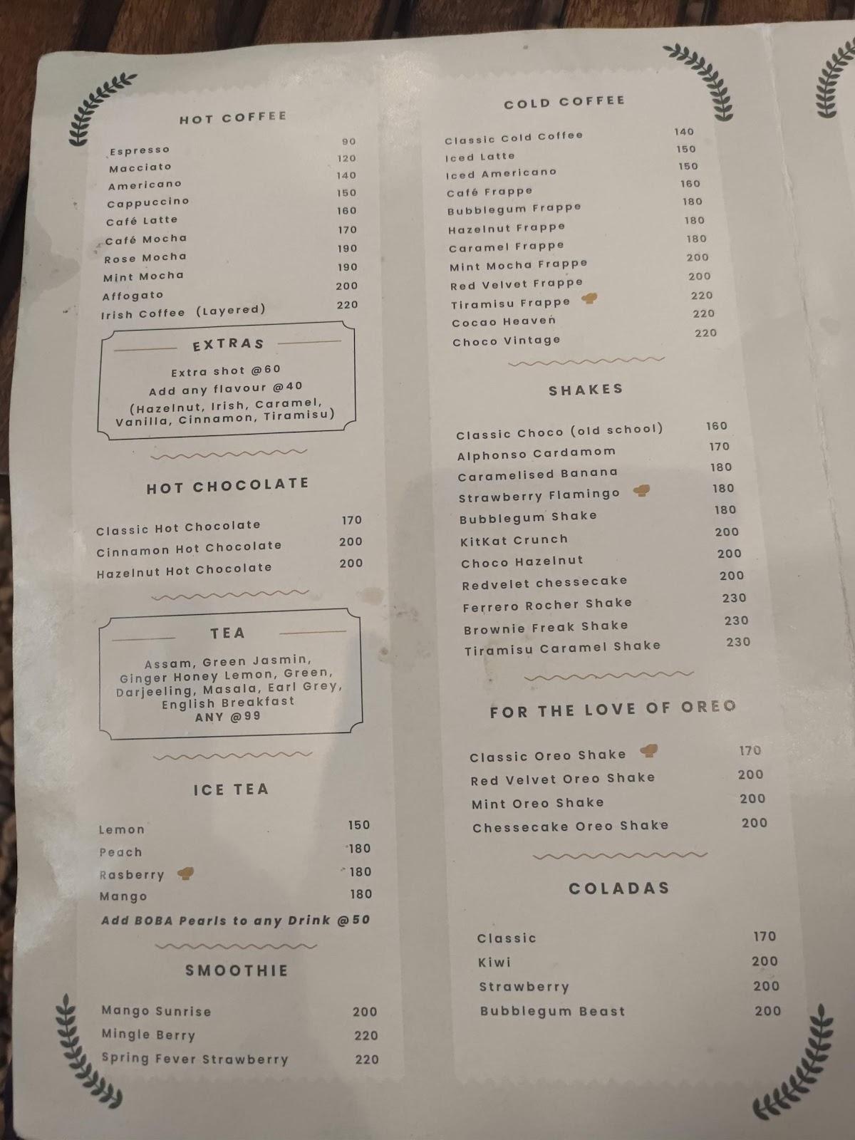 Menu at Fika Culture, Dehradun